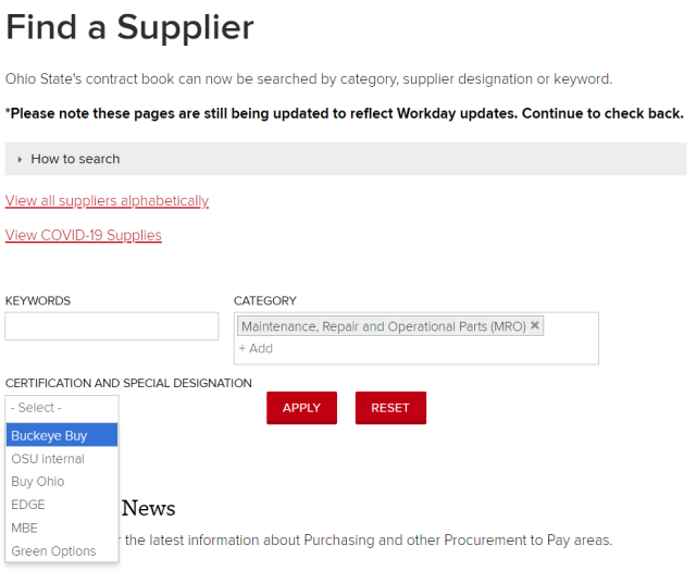 Buckeye Buy Login Screen New Search Options | Office of Technology and ...